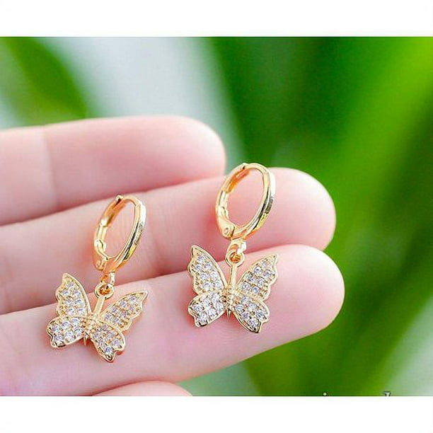 Charm Butterfly Hoop Earrings 14K Gold Silver Crystal Butterfly Drop Dangle Earrings for Women and Girls Walmart Business Supplies