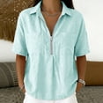 Besolor Womens Short Sleeve Tops Half Zipper V Neck Lapel Collar Shirts ...