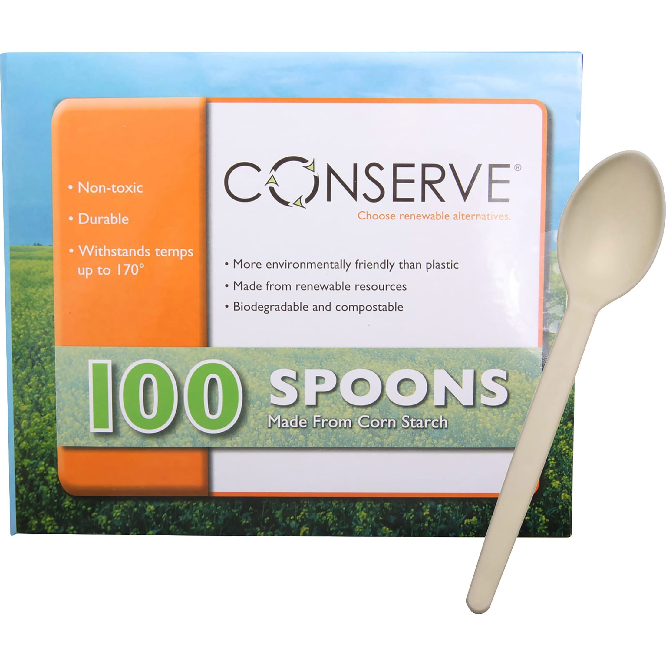 CONSERVE Corn Starch Cutlery, Spoon, White, 100/Pack - Walmart.com