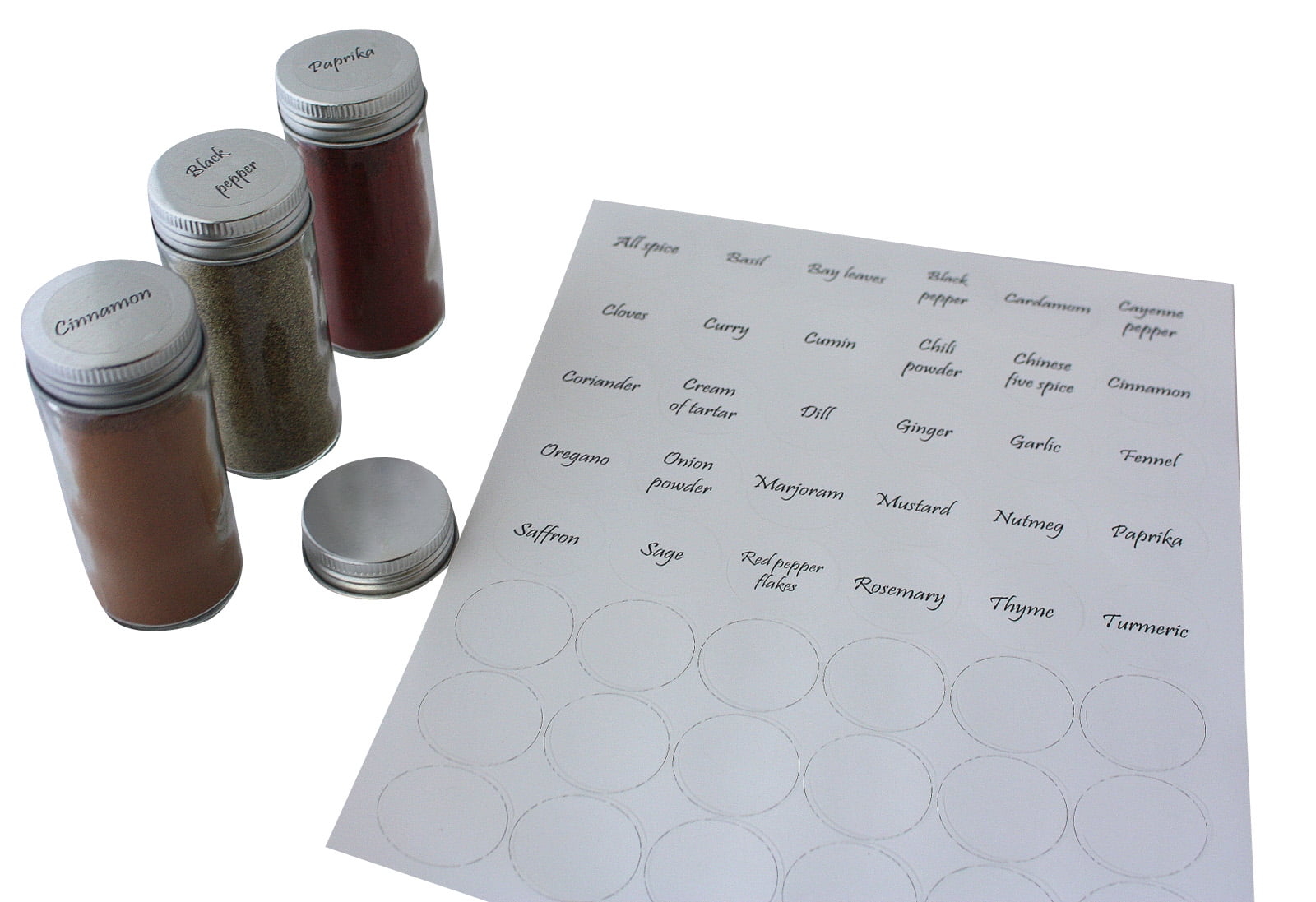 30 Common Spice Names Stickers with Black Lettering + 18 Blank Round ...