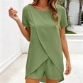 BOOMNY Womens 2 Peice Linen Sets Solid Short Sleeve Irregular Tops ...