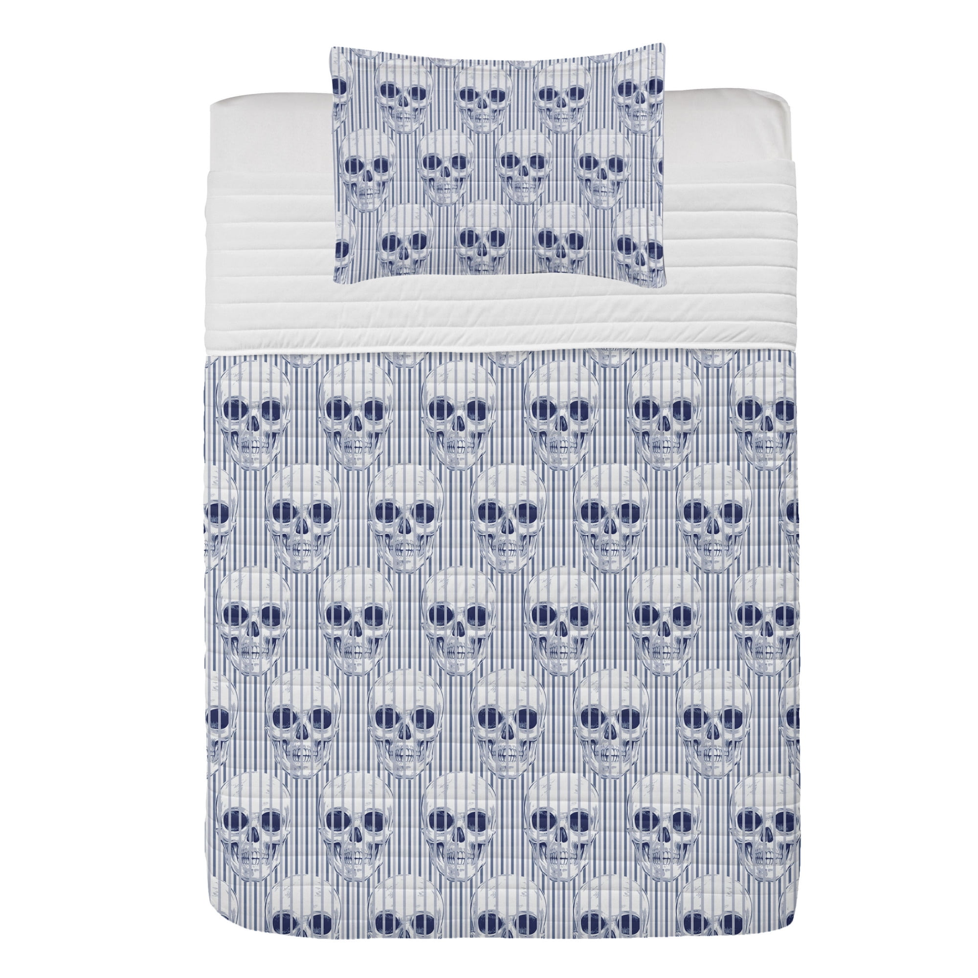 Skull Microfiber Bedspread Set, Skulls and Geometric Shapes with ...