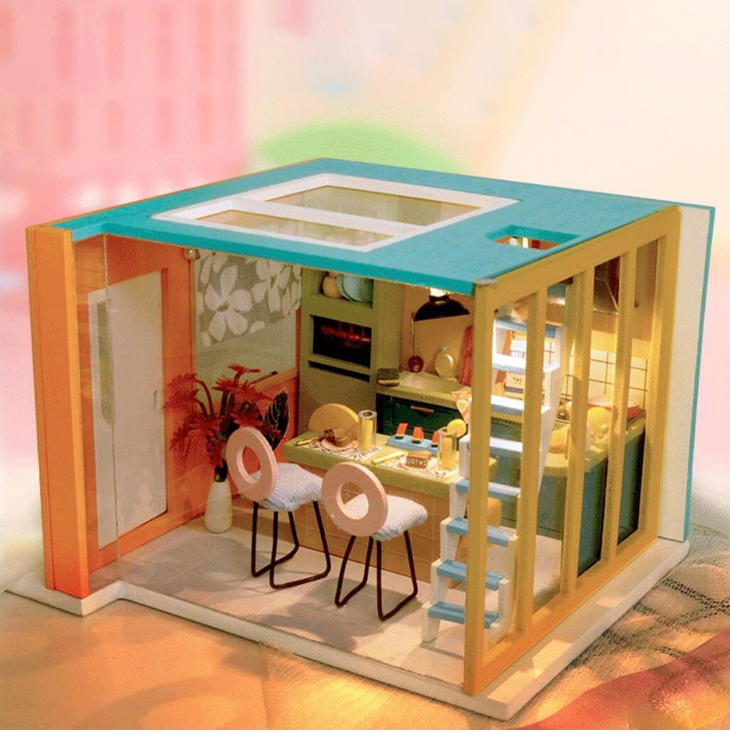 DIY Christmas e Dollhouse Realistic Wooden House with Furniture LED ...