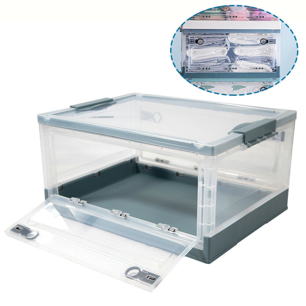 Blue Plastic Storage Container Bin Tote Box Wheeled 35L Organizer With ...