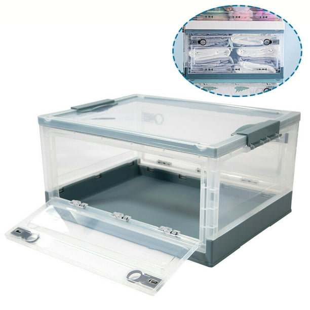 Blue Plastic Storage Container Bin Tote Box Wheeled 35L Organizer With ...