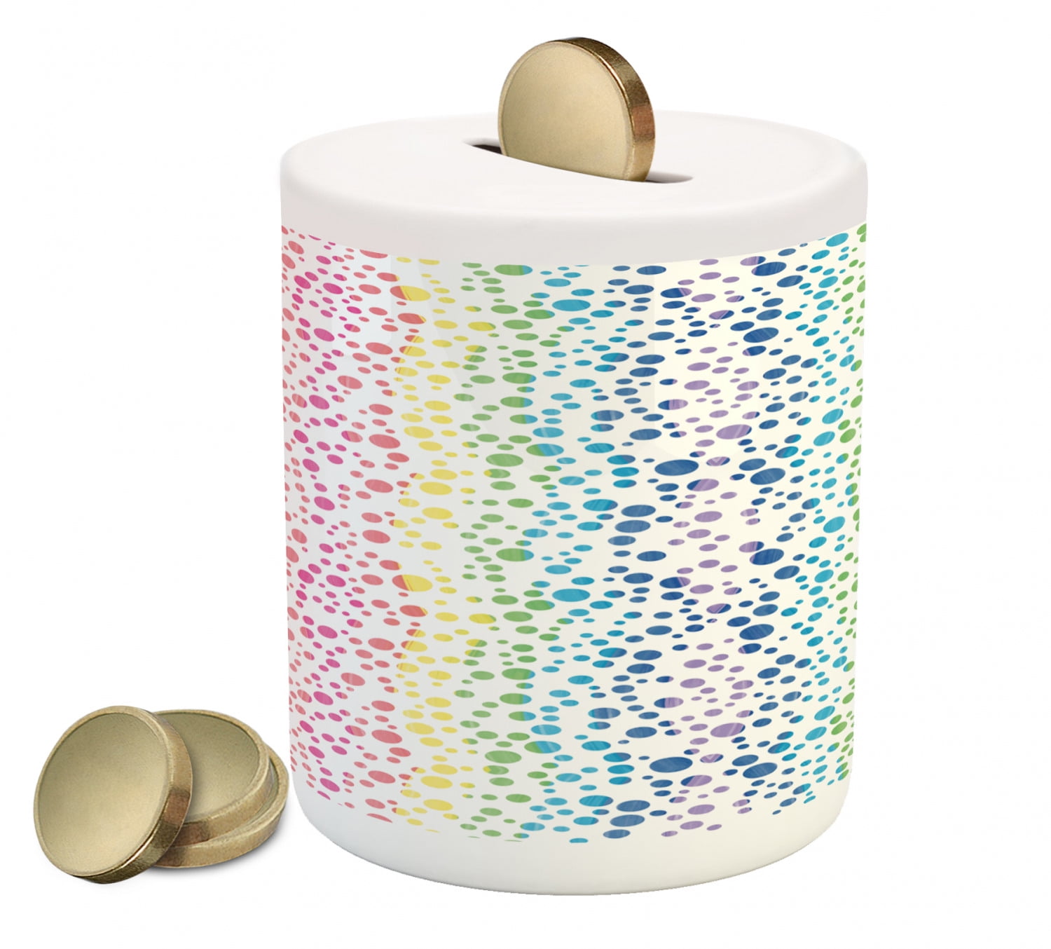 Modern Piggy Bank, Rainbow Colored Ombre Bubbles and Rounds Circles in ...