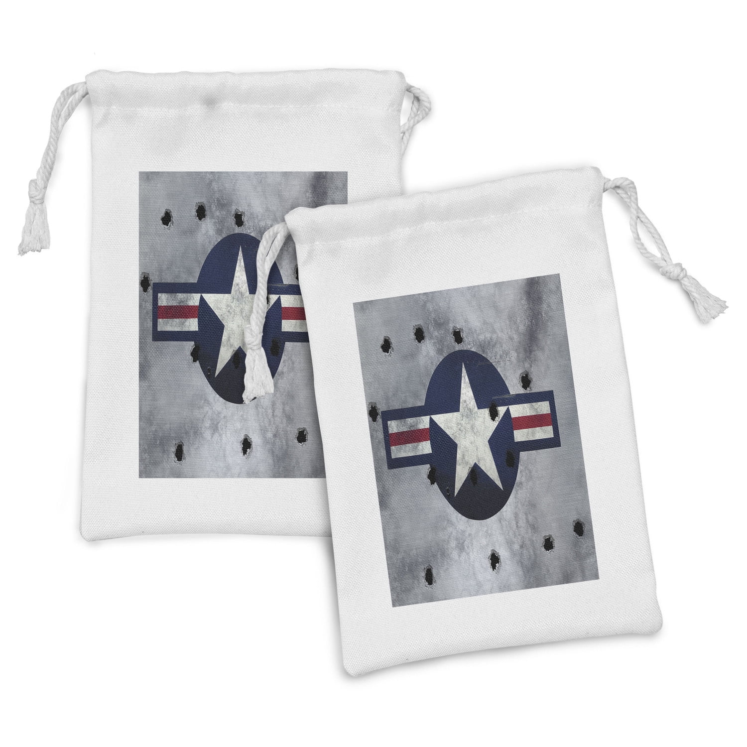 Airplane Fabric Pouch Set of 2, Star on Round Circle with Stripes with ...