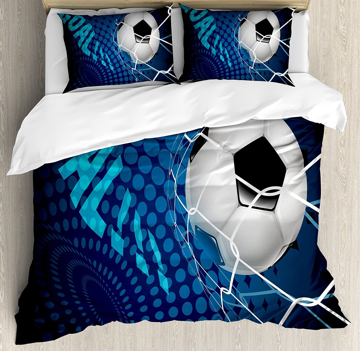 Soccer Queen Size Duvet Cover Set, Goal Football Flying into Net ...