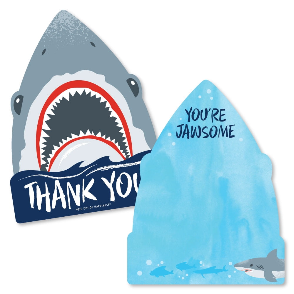 Big Dot of Happiness Shark Zone - Shaped Thank You Cards - Jawsome ...