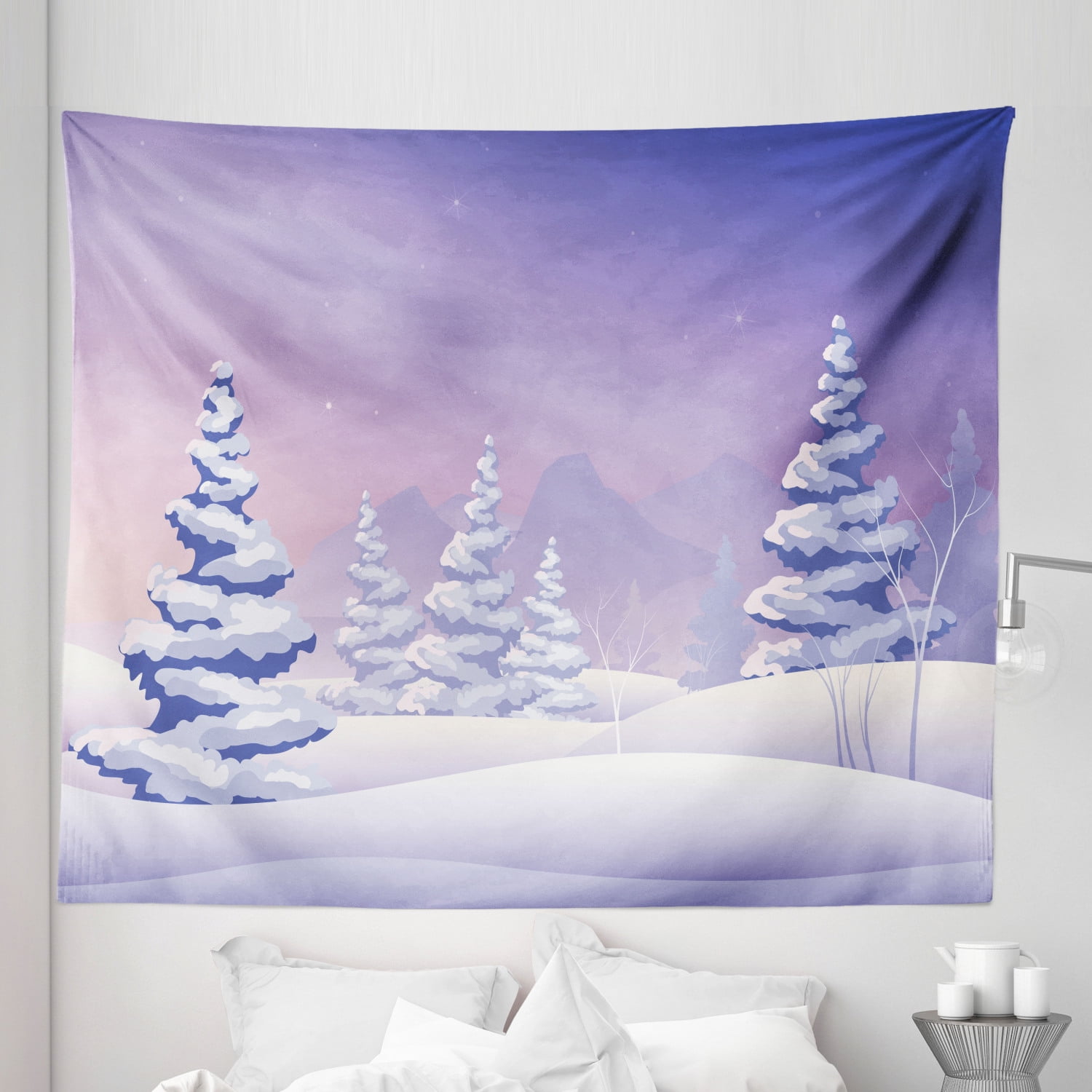 Snowy Mountains Tapestry, Winter Wonderland Frosty Weather Covered Pine ...