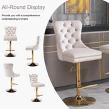 Round Kitchen High Bar Chairs with Golden Base Velvet Bar Stool Chair ...