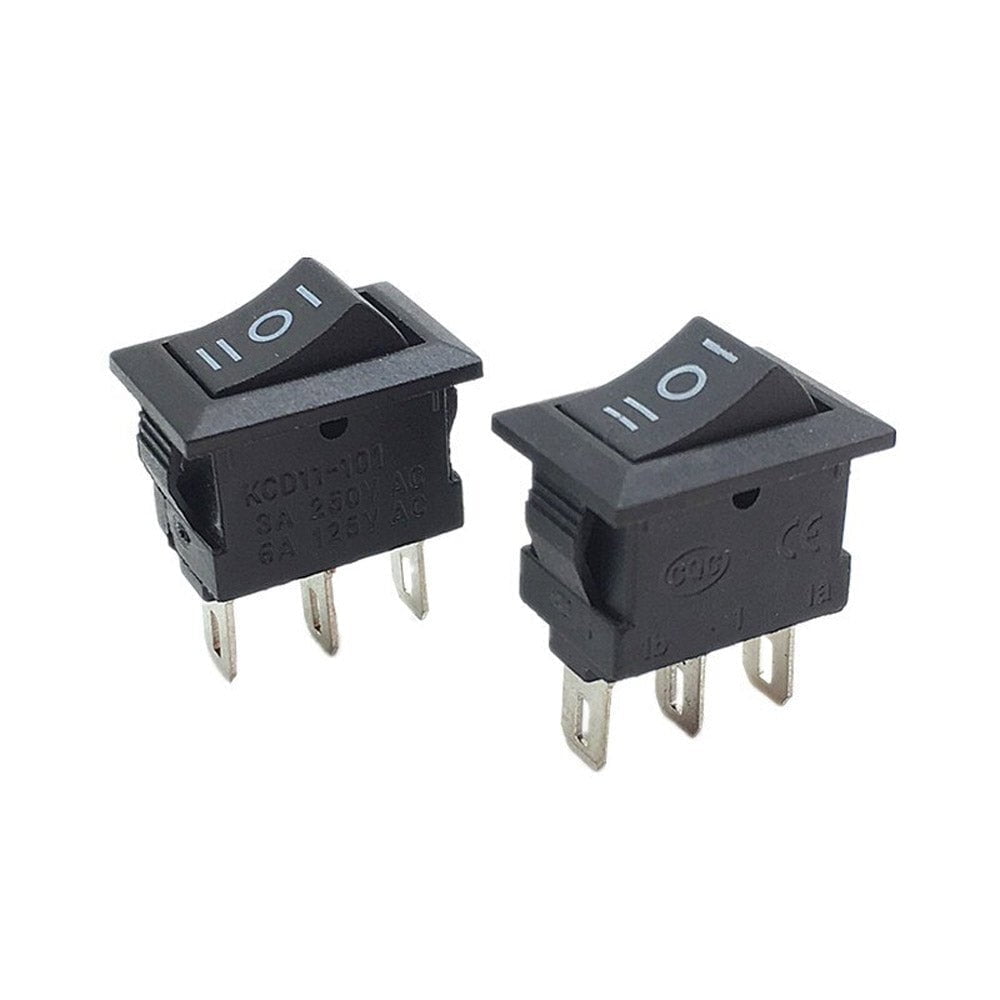 Mini Rocker Switch 3 PIN ON-OFF-ON SPDT 125VAC/6A 250VAC/3A Black ...