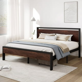 Castle Place Modern Geometric Slat Full Size Metal Platform Bed, Brown ...