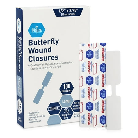 MED PRIDE Butterfly Wound Closures [Pack of 100 Butterfly Stitch ...