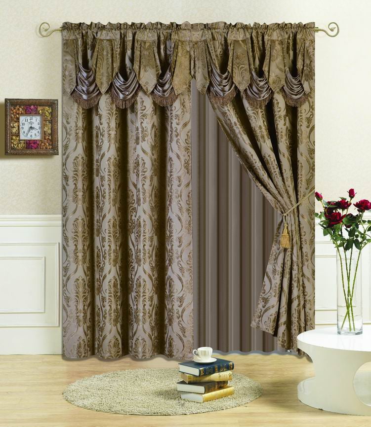All American Collection New 4 Piece Drape Set with Attached Valance and ...