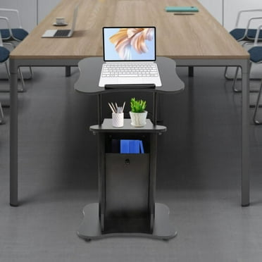 Mobile Laptop Podium, Height Adjustable Podium Stand with Storage Shelf ...