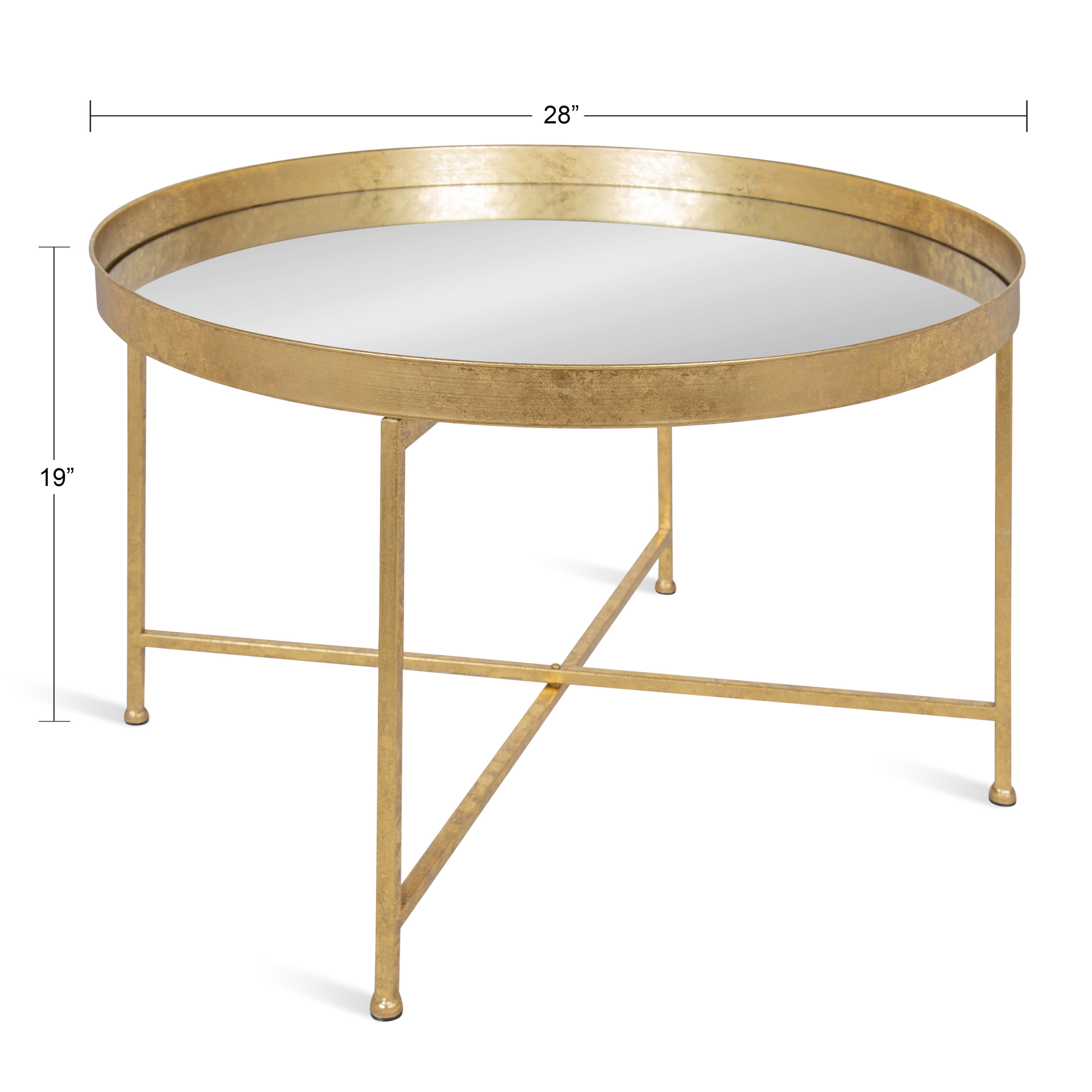 Kate and Laurel Celia Round Metal Foldable Coffee Table with Mirrored Tray Top Gold Walmart