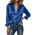 cocolona Womens Elegant Satin Collared Blouse Long Sleeve Solid Color ...