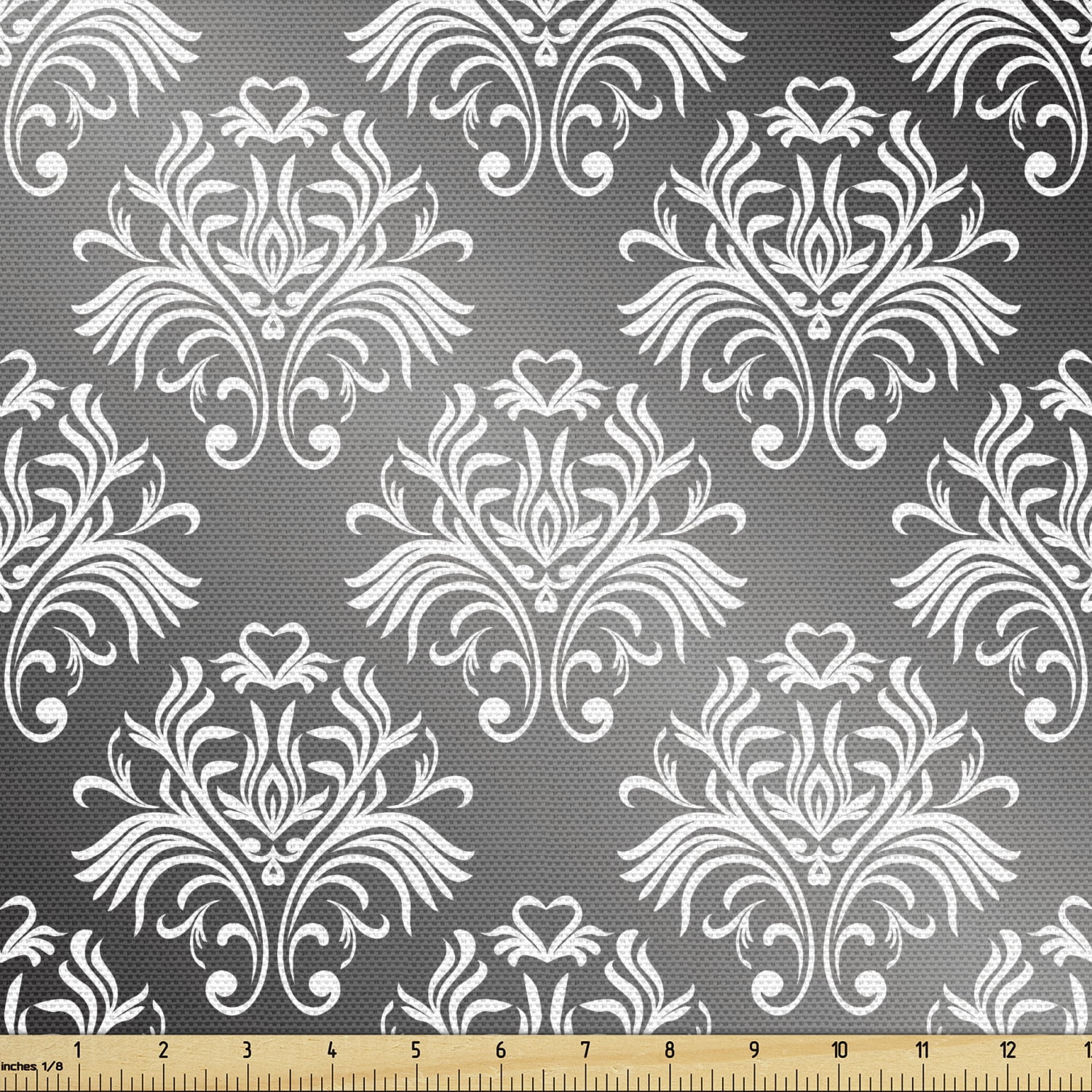 Damask Grey Fabric by the Yard, Floral Damascus Style Repetition with ...