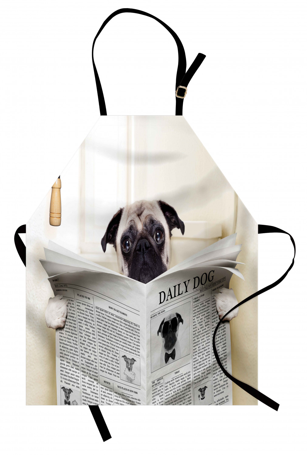 Pug Apron Puppy Reading the Newspaper on the Toilet Bathroom Funny ...