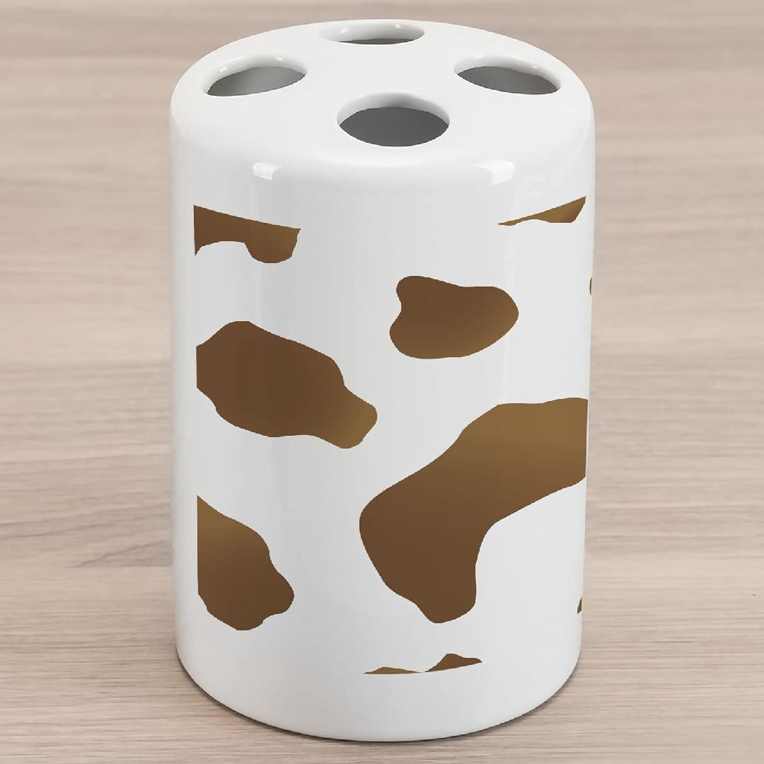 Cow Print Ceramic Toothbrush Holder, Brown Spots on a White Cow Skin ...