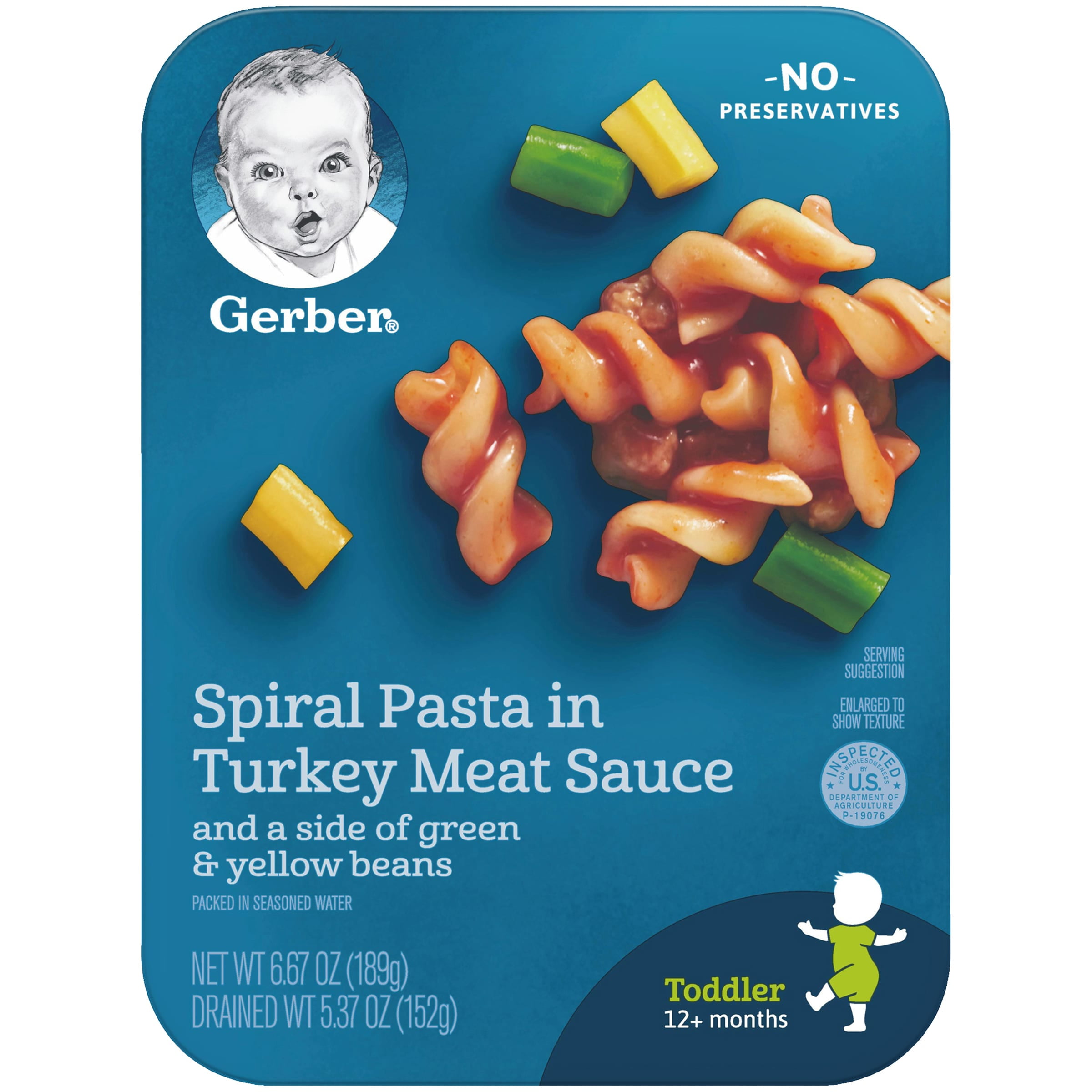 Gerber Toddler Baby Food, Spiral Pasta in Turkey Meat Sauce and a side ...
