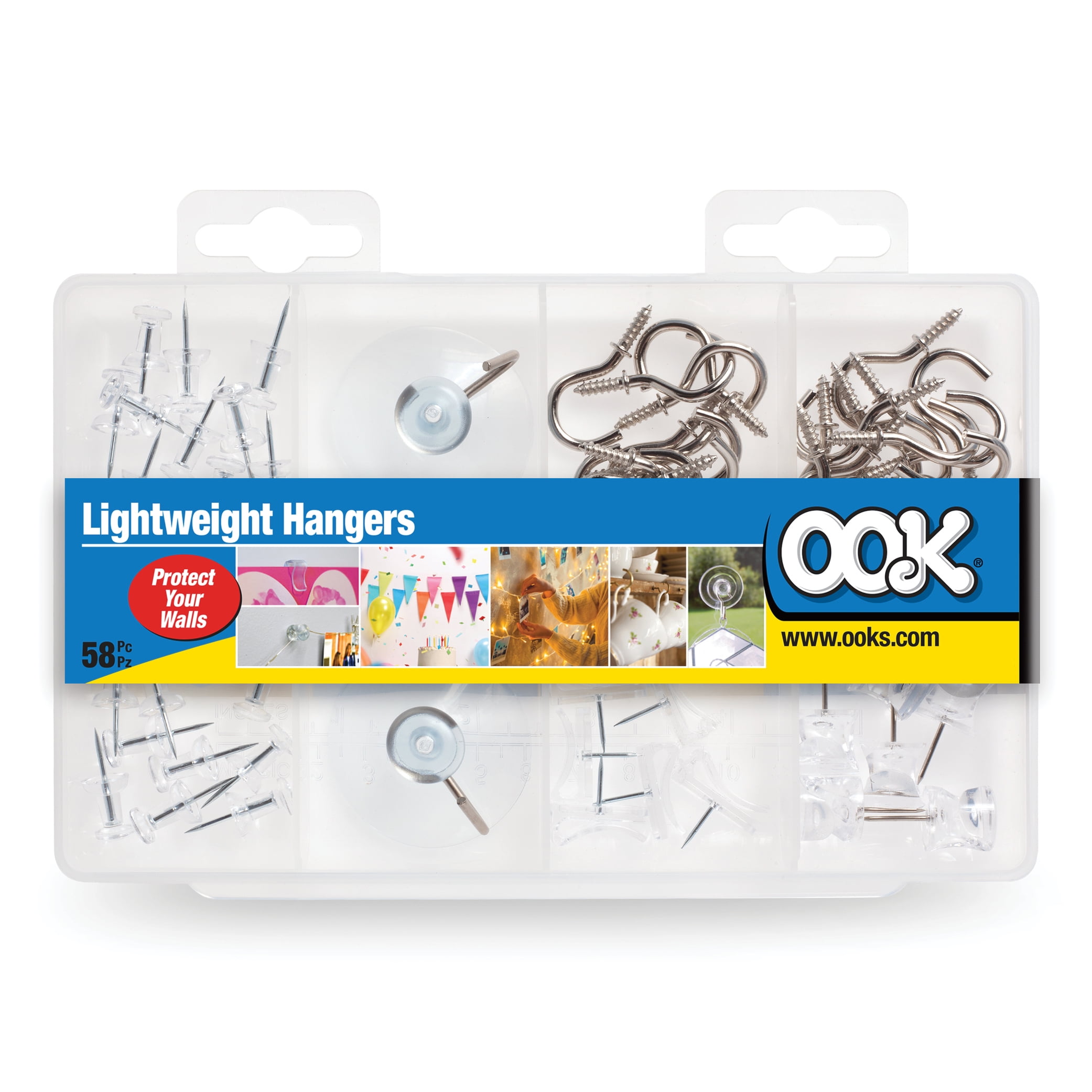 OOK Lightweight Hanger Kit, Picture Hanger and Cup Hooks, 58 Pieces ...