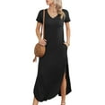 QINCAO Women's Maxi Dress, Short Sleeve V Neck, Casual Loose Long Split ...