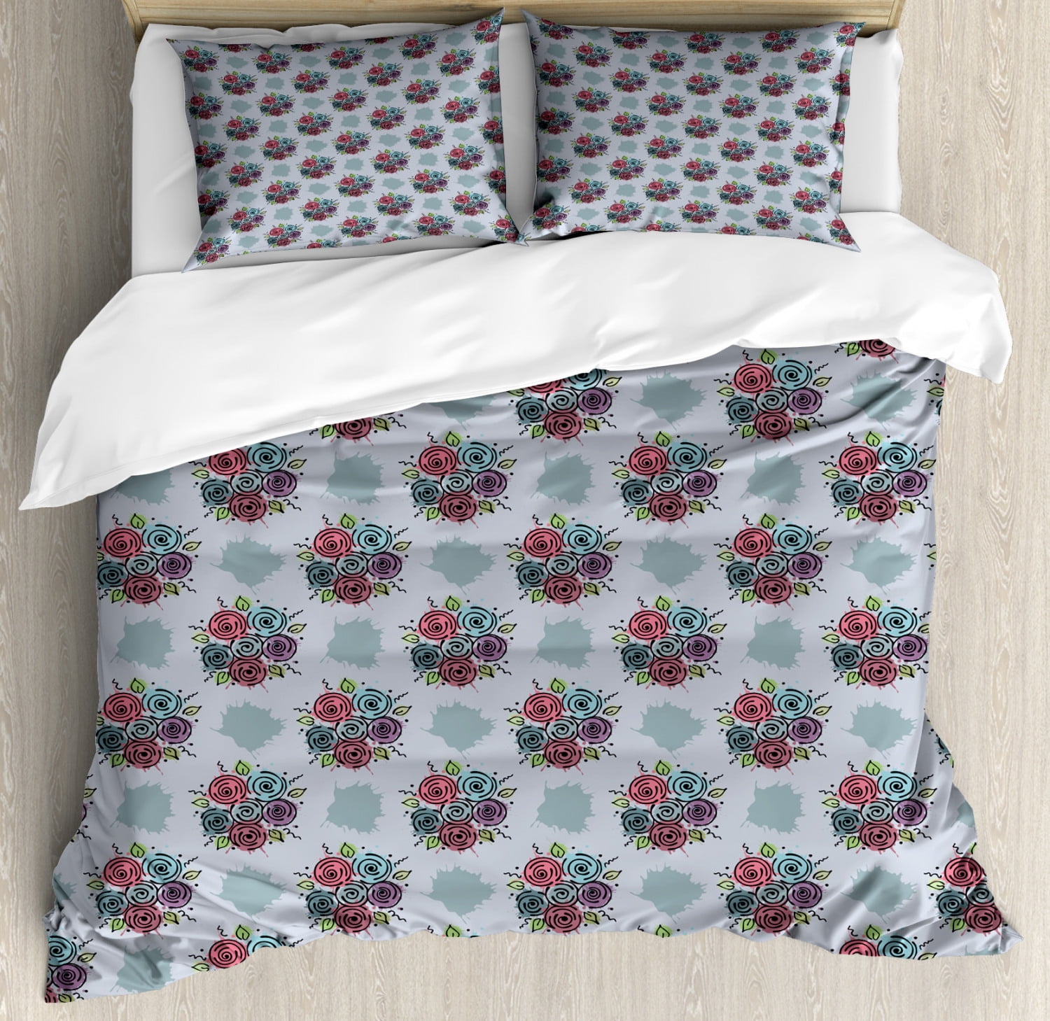 Floral Duvet Cover Set Queen Size, Abstract Bouquet of Flowers with ...