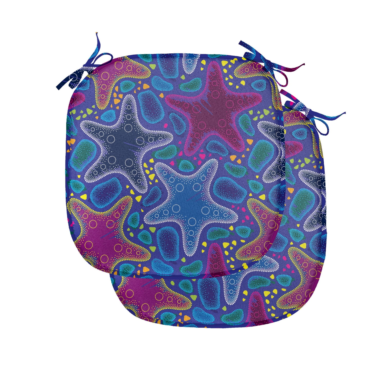 Psychedelic Chair Seating Cushion Set of 2, Dotted Starfish and Pebbles ...
