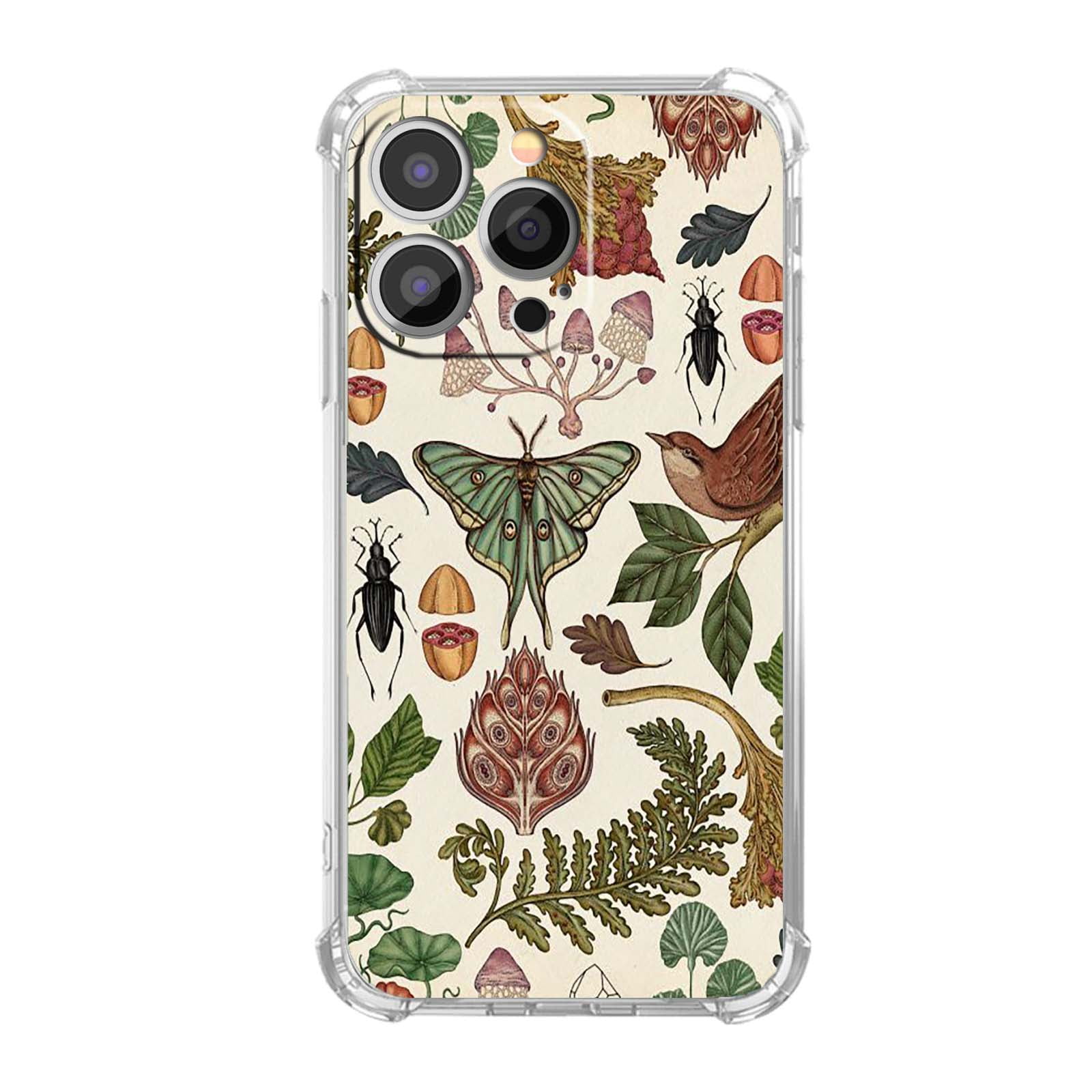Moth Mushroom Bird Collage Case for iPhone 13 Pro Max,Aesthetic Art Design Pattern Soft Full TPU ...