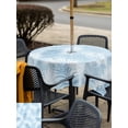 Baby Blue White Palm Leaves Square Outdoor Tablecloth with Umbrella ...