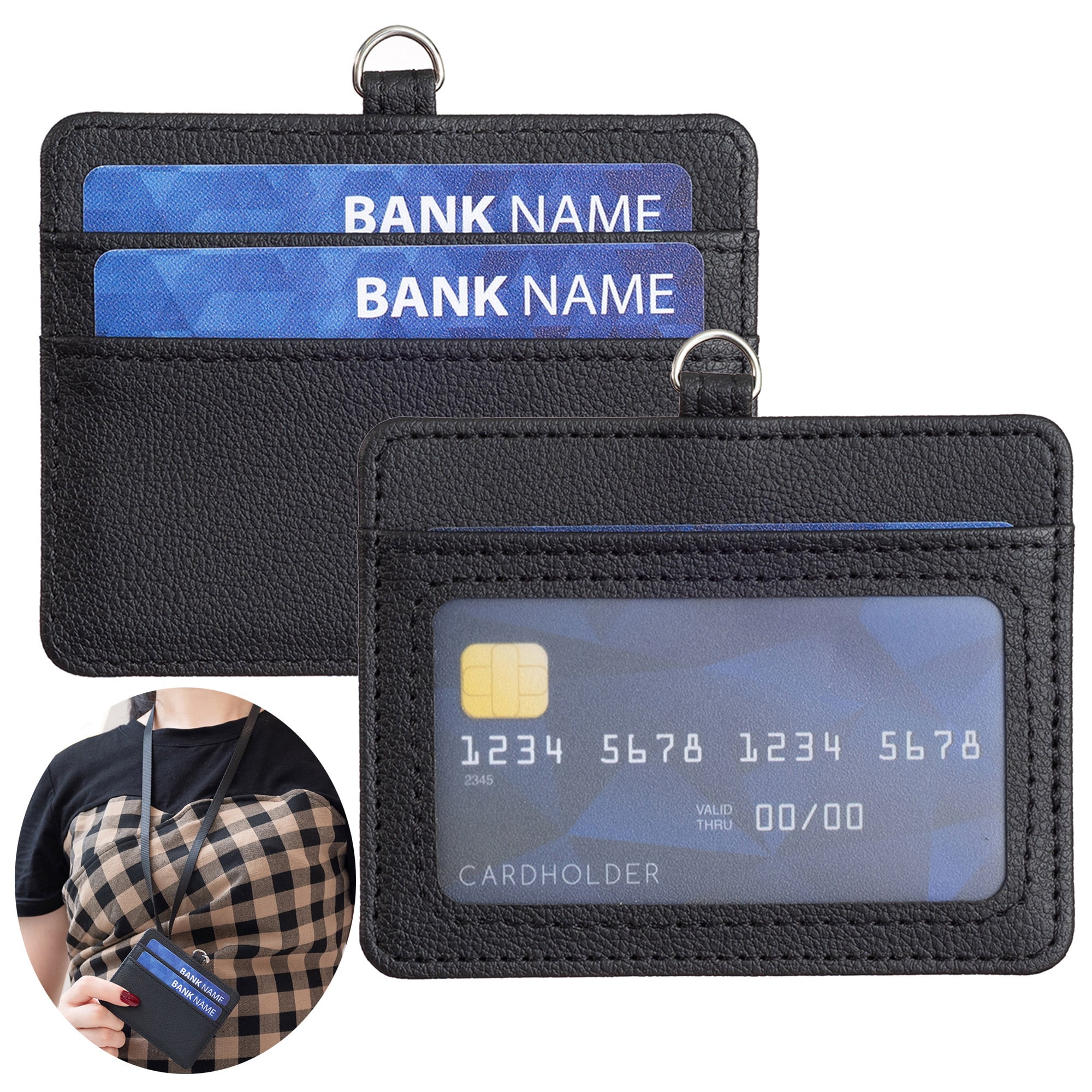 Dteck Slim Minimalist Wallet with Neck Strap, Front Pocket Wallets ...