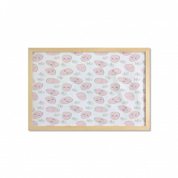 Blush Pink Wall Art with Frame, Relaxation Themed Pattern with Faces ...