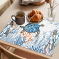 Blue Ocean Cotton Linen Placemats Set of 4, Sea Turtle Fish Jellyfish ...