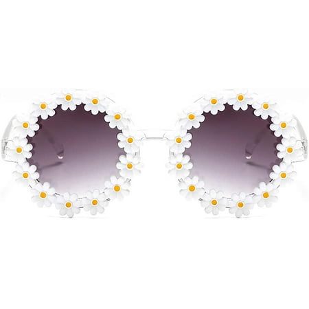 Full Daisy Frame，Retro Sunglasses for Women Flower Round Fashion Disco ...