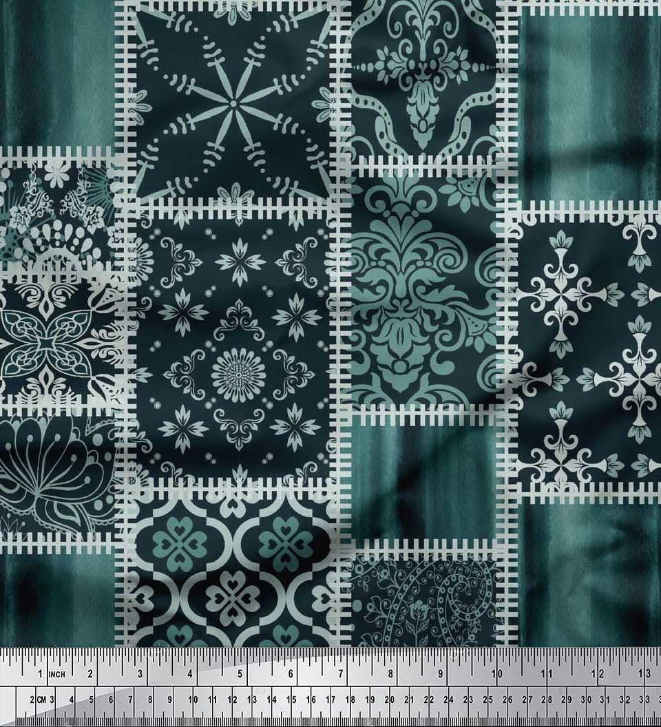 Soimoi Velvet Fabric Paisley,Mandala & Quatrefoil Patchwork Print ...