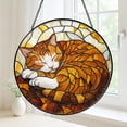 Peaceful Sleeping Cat Art Glass Style Decorative Window Hanging2101 ...