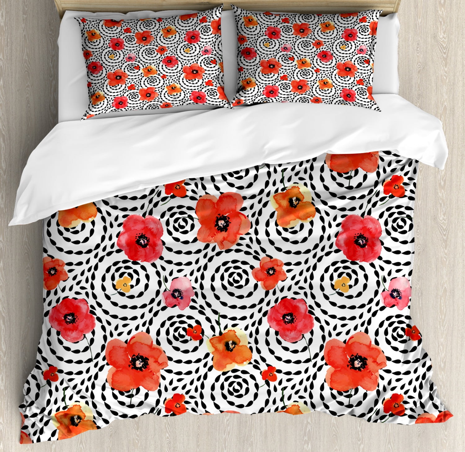Poppy Duvet Cover Set King Size, Watercolor Tender Poppy Petals on ...