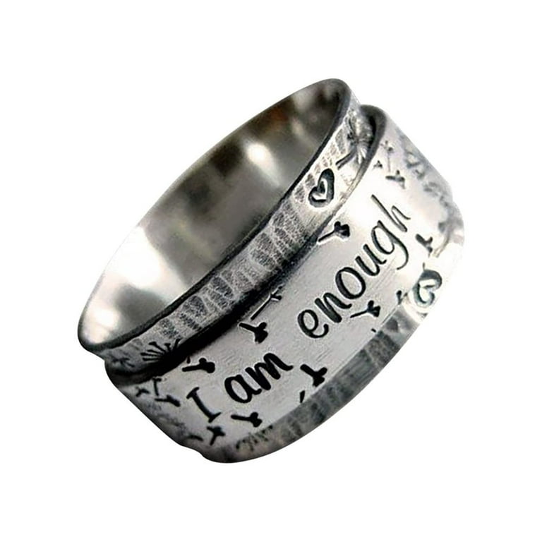 Creative Women Wide Band I am enough Jewelry Relief Fidget Anxiety Engraving Dandelion Ring Rotatable Spinner 12 Walmart