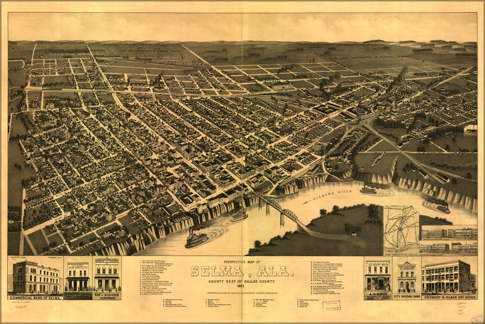 24"x36" Gallery Poster, Perspective map of Selma, Alabama 1887 ...