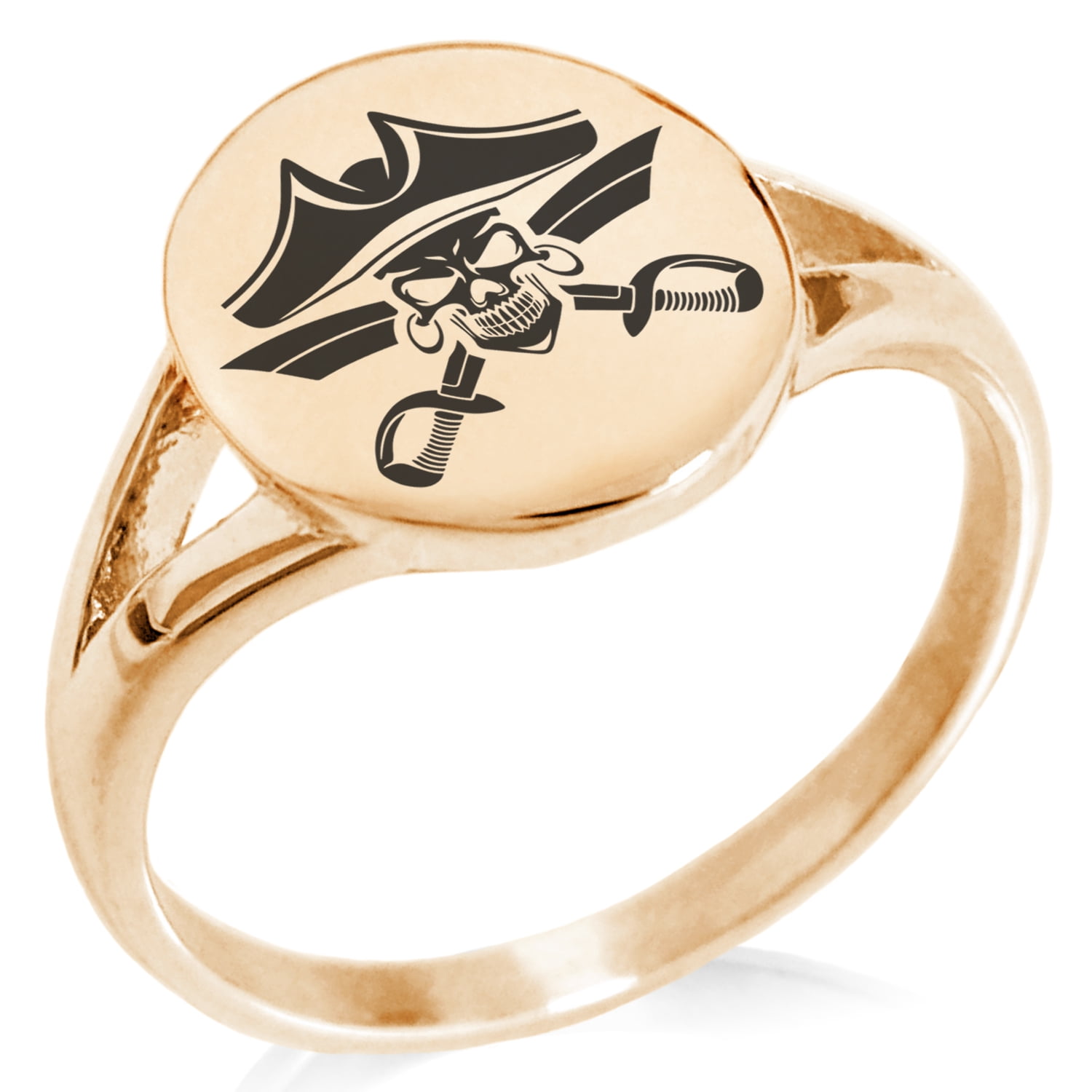 Stainless Steel Jolly Roger Skull Pirates Cross Swords Minimalist Oval ...