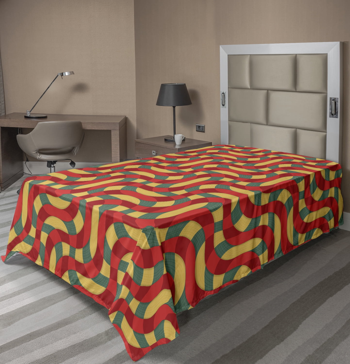 Retro Flat Sheet, Curved Stripes Pattern with Many Colors Wavy Abstract ...