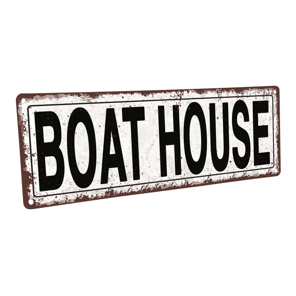 Outdoor Boat House 4"x12" Metal Sign, Wall Décor for Porch, Patio, and ...