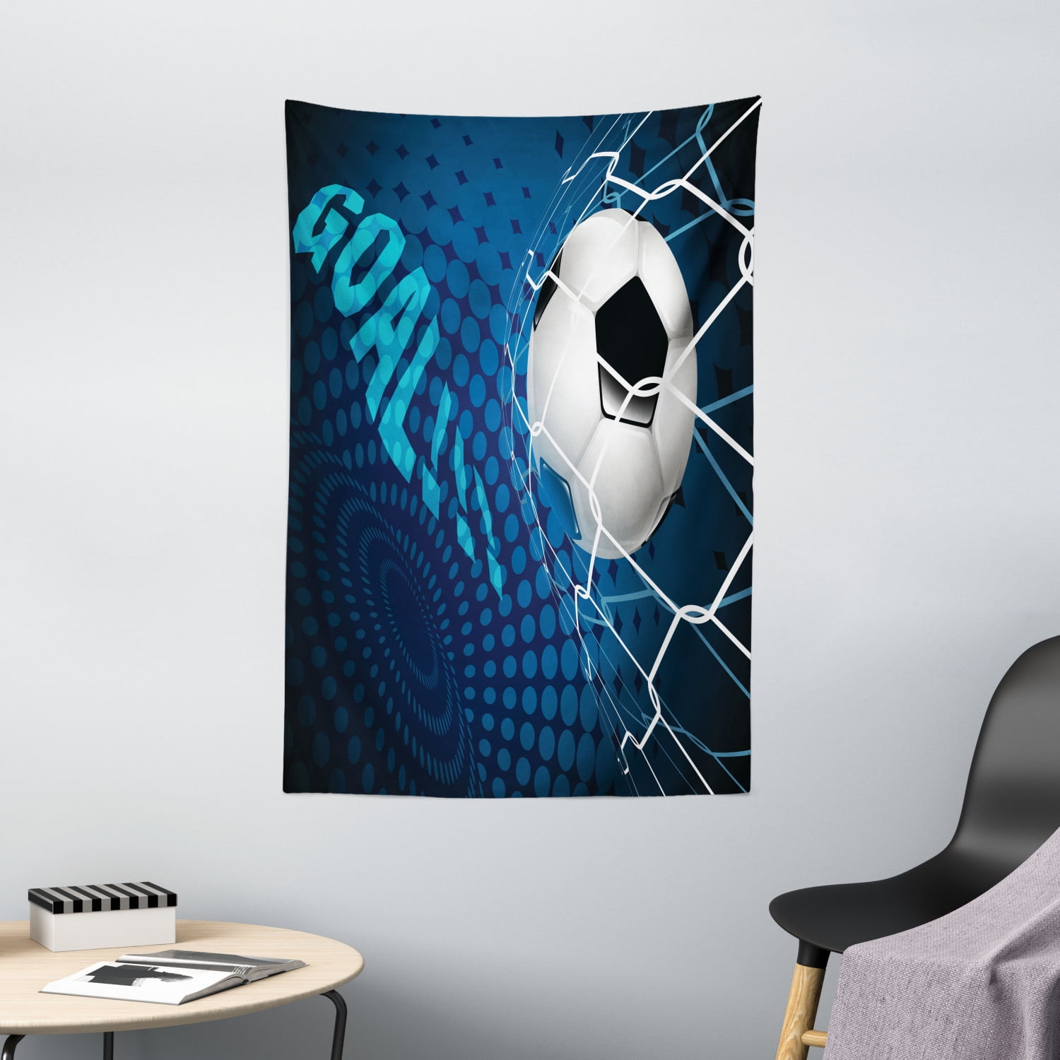 Soccer Tapestry, Goal Football Flying into Net Abstract Dots Pattern ...