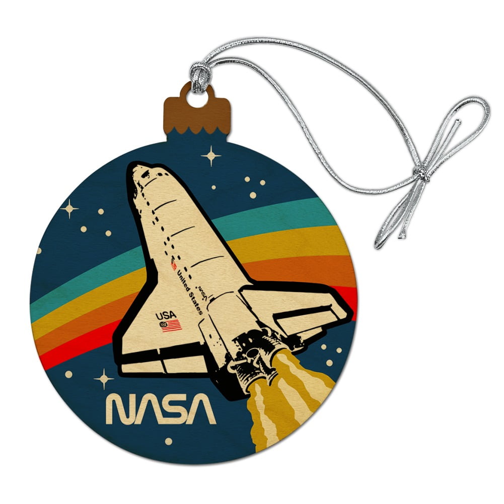 NASA Logo Over Space Shuttle with Rainbow Wood Christmas Tree Holiday ...