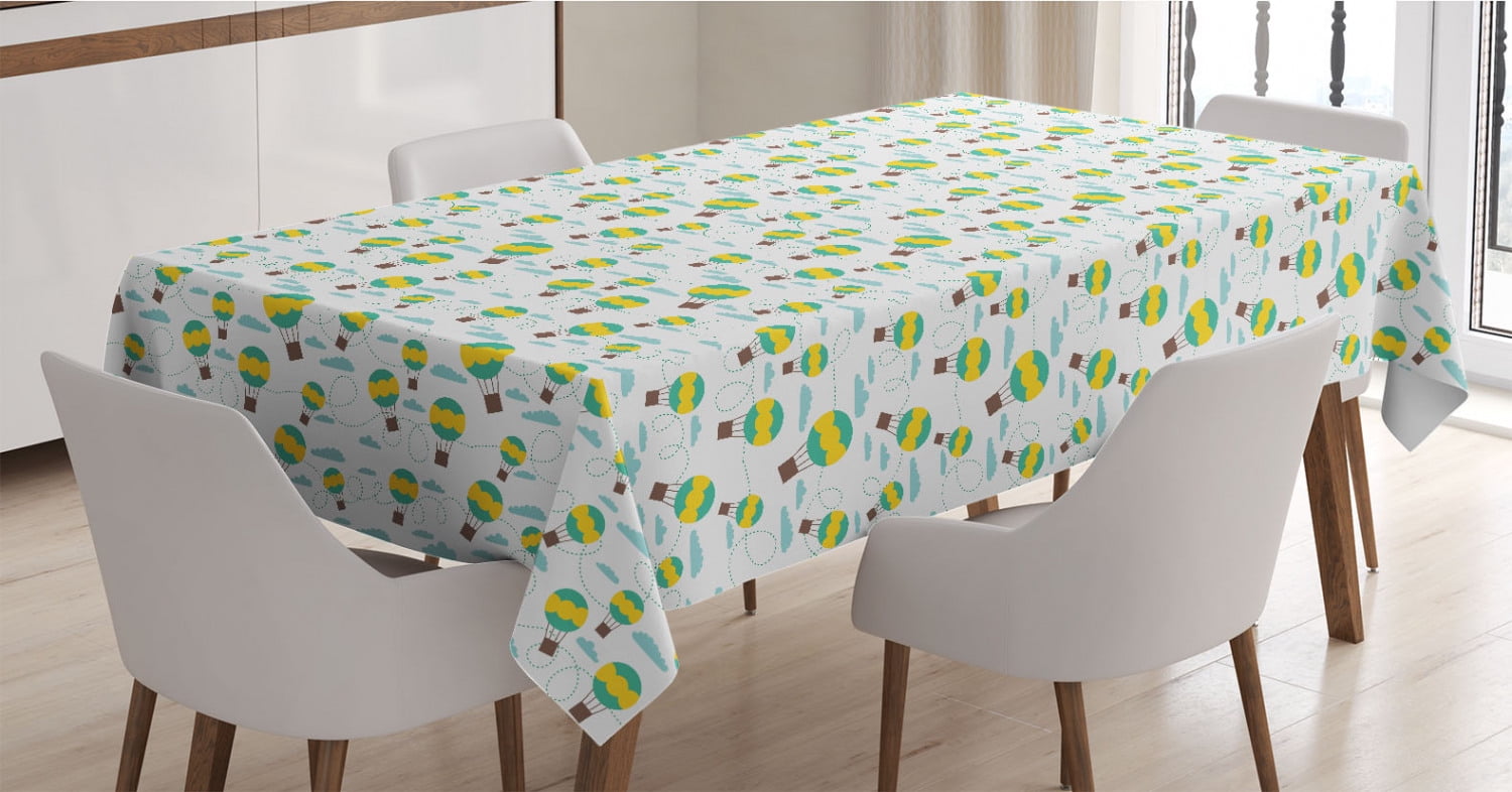 Balloon Tablecloth, Pattern with Cartoon Style Hot Air Balloons in Sky ...