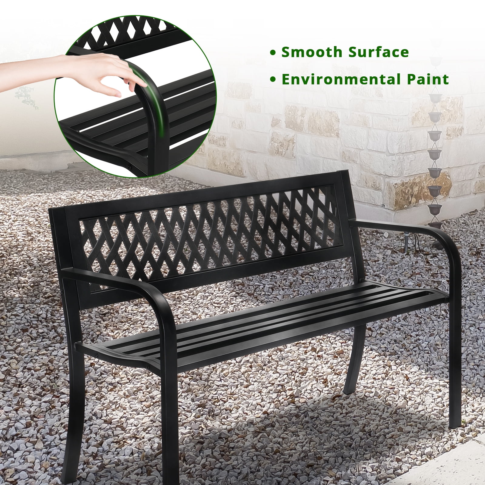 Winado Outdoor Metal Bench Patio Garden Bench Sturdy Steel Frame ...