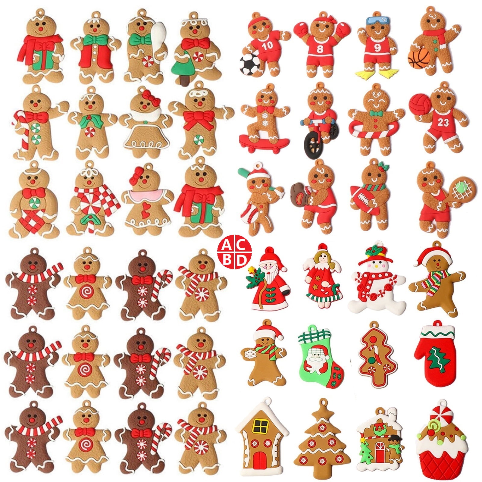 12/24 Pcs Assorted Gingerbread Man Ornaments for Xmas Tree Decorations ...