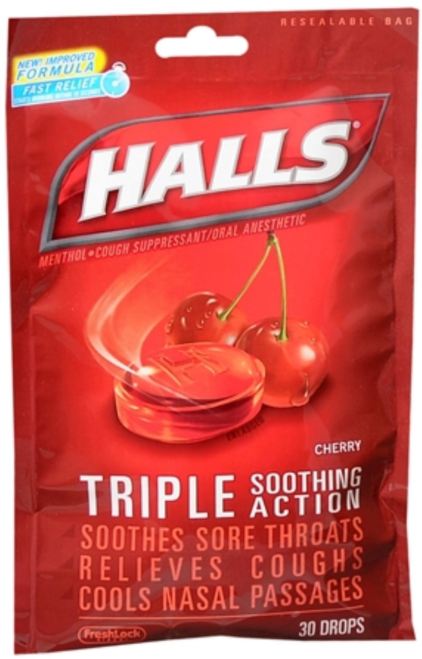 Halls Mentho-Lyptus Drops Cherry 30 Each (Pack of 2) - Walmart.com